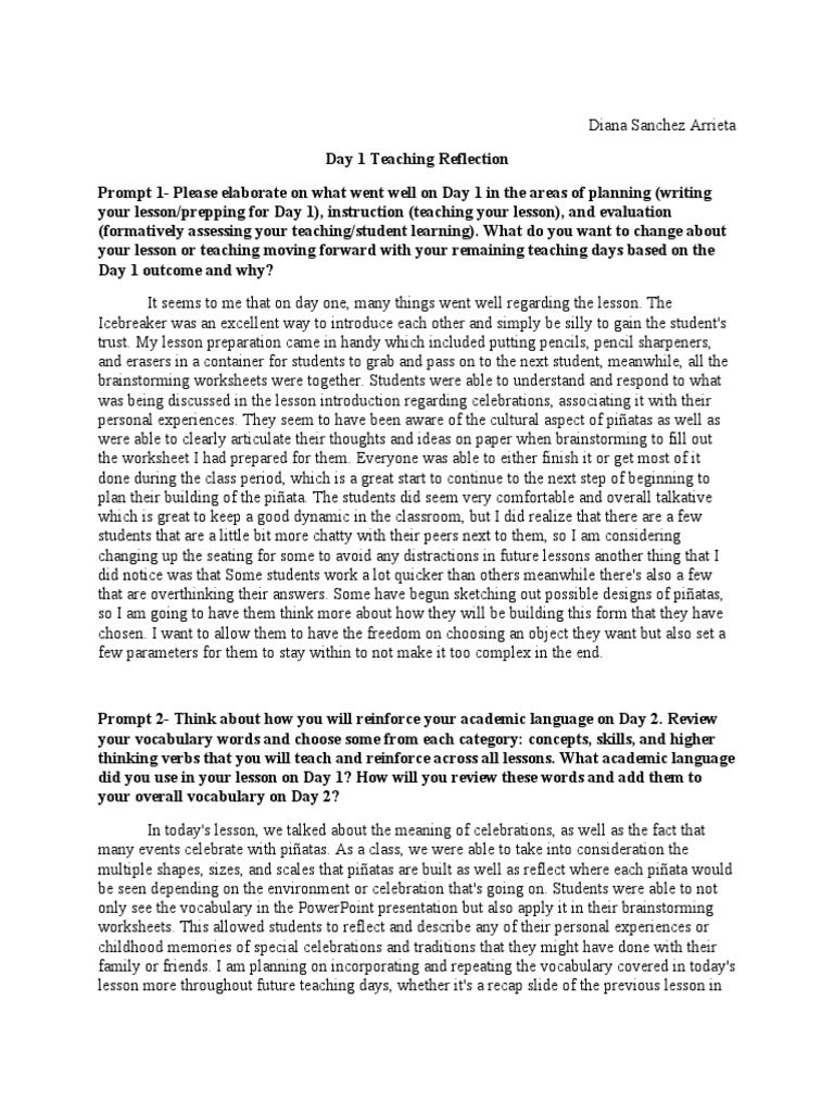 Day 1 Teaching Reflection - Dgsa | PDF | Communication | Cognition