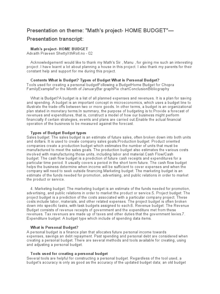 Planning A Home Budget | PDF | Budget | Taxes