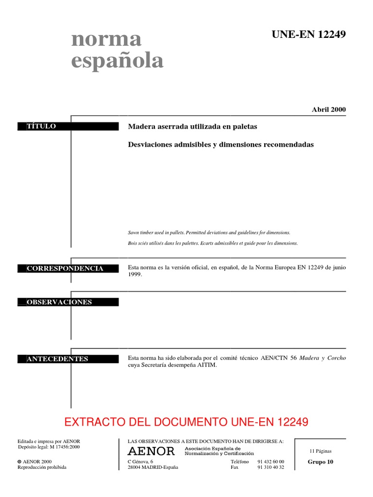 (Ex) Une-En 12249 2000 | PDF