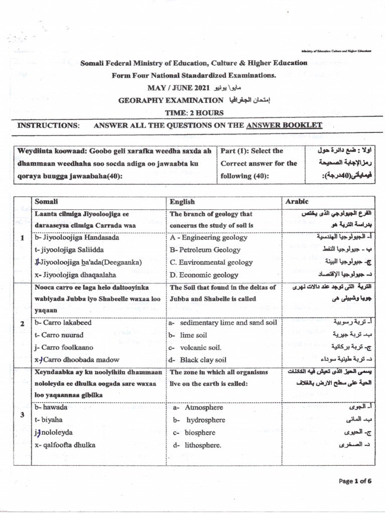 Geography Exam Form Four 2021 1 PDF | PDF