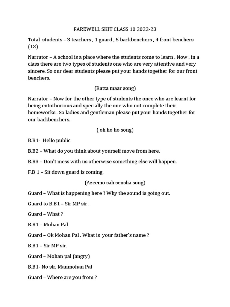 Farewell Skit Class 10 2022-23 | PDF