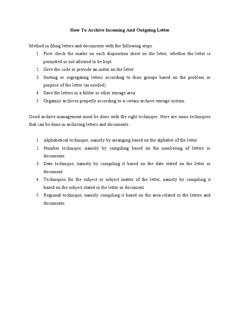 How To Archive Incoming and Outgoing Letter | PDF