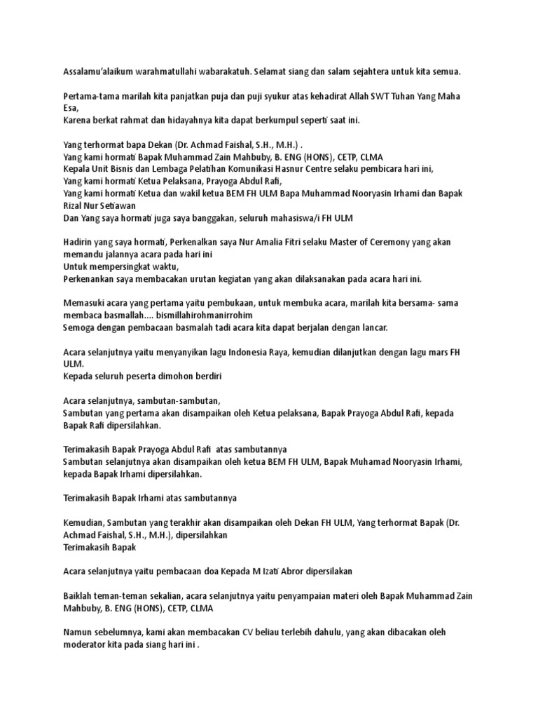 Contoh Teks MC Acara Formal | PDF | Karier & Perkembangan | Agama ...