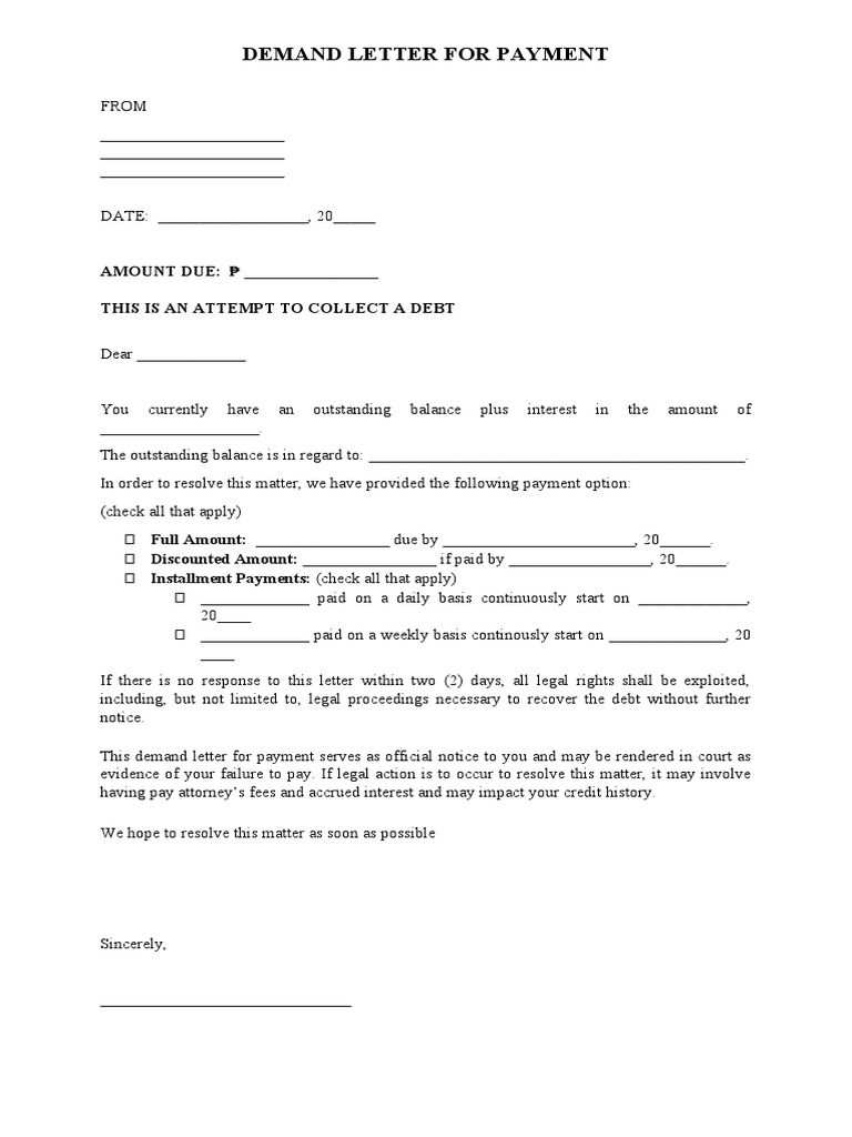 Demand Letter for Outstanding Payment | PDF