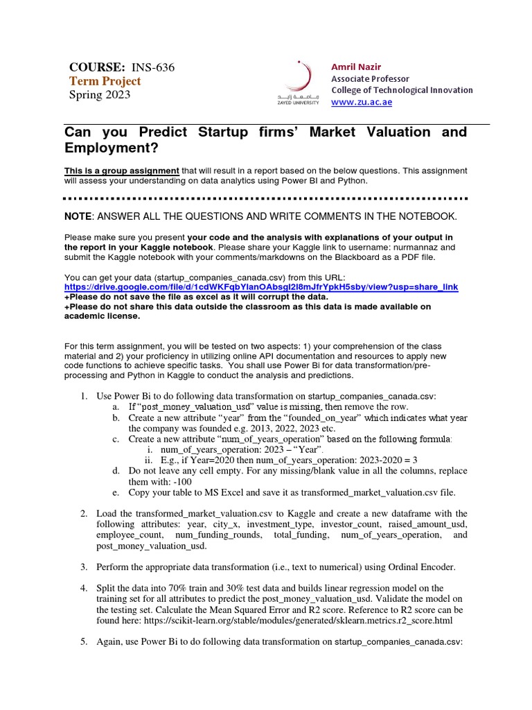 Term Project - Spring 2023-v3 PDF | PDF | Regression Analysis ...
