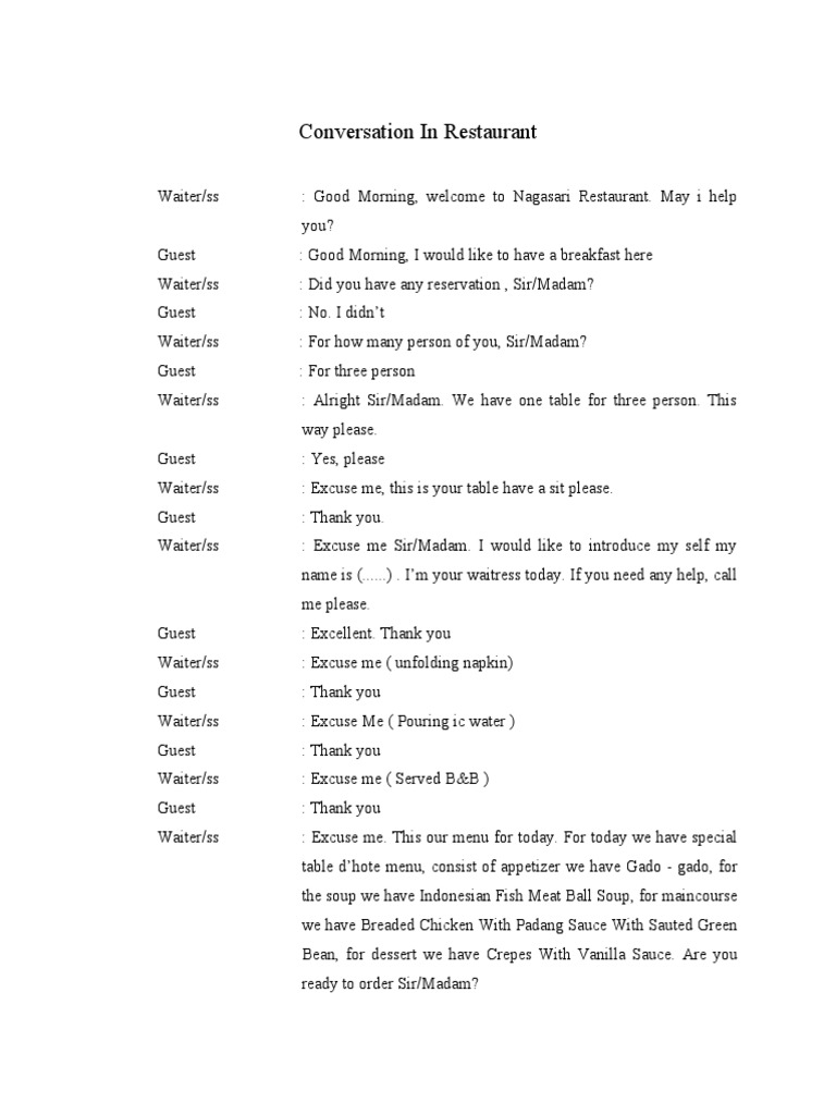 Conversation in Restaurant (Tata Hidang) | PDF | Indonesian Cuisine ...