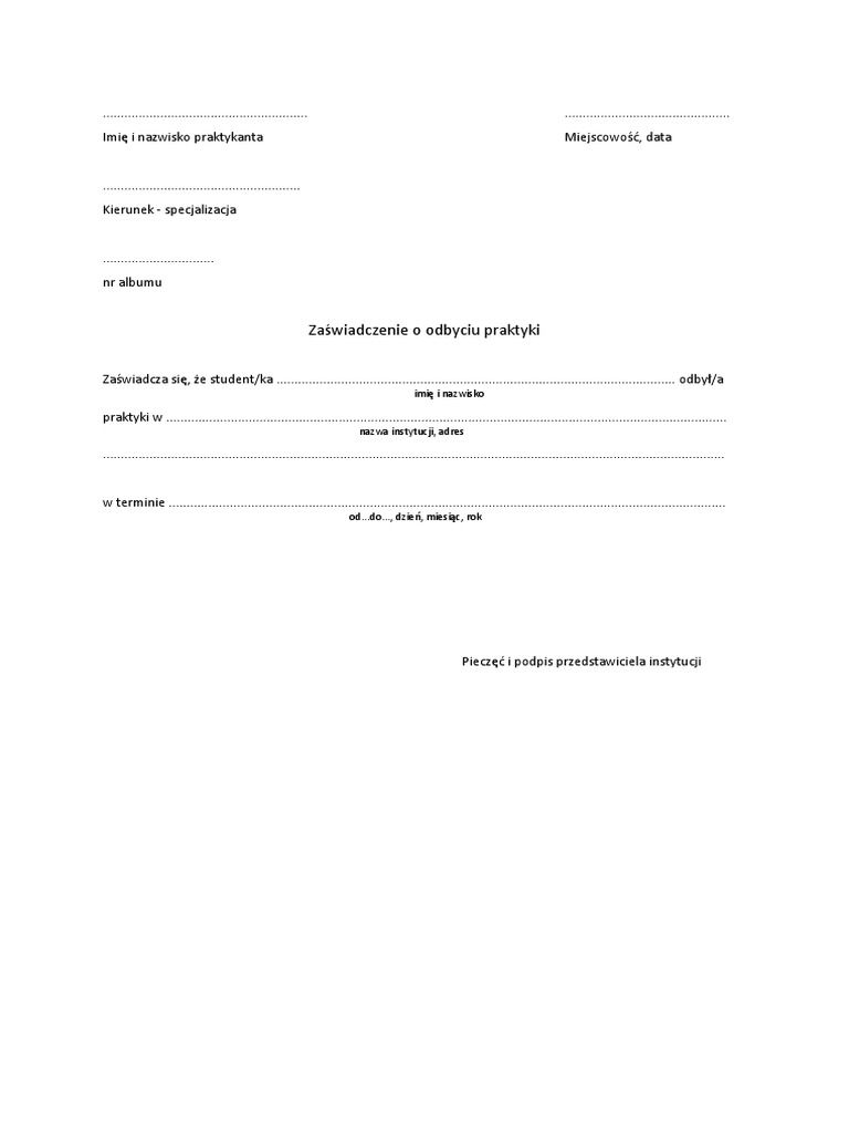 Zaswiadczenie o Odbyciu Praktyki | PDF