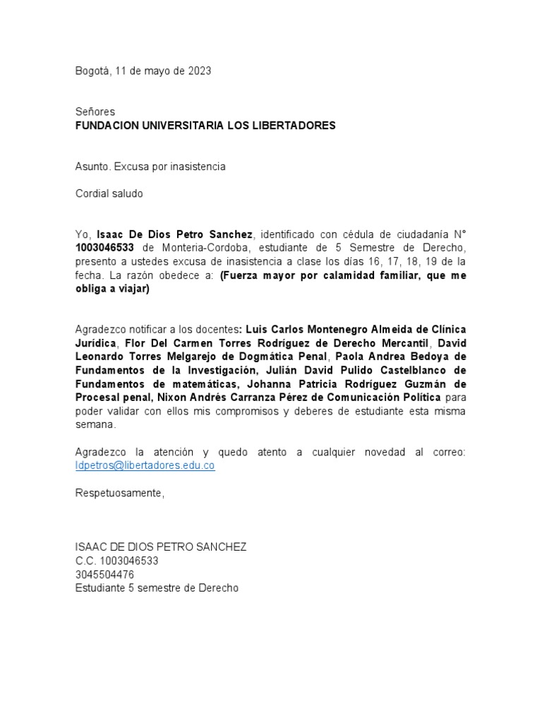 modelo-de-excusa | PDF