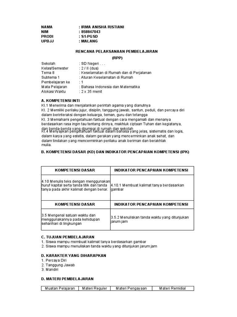 Contoh RPP Pembelajaran Terpadu_IRMA | PDF