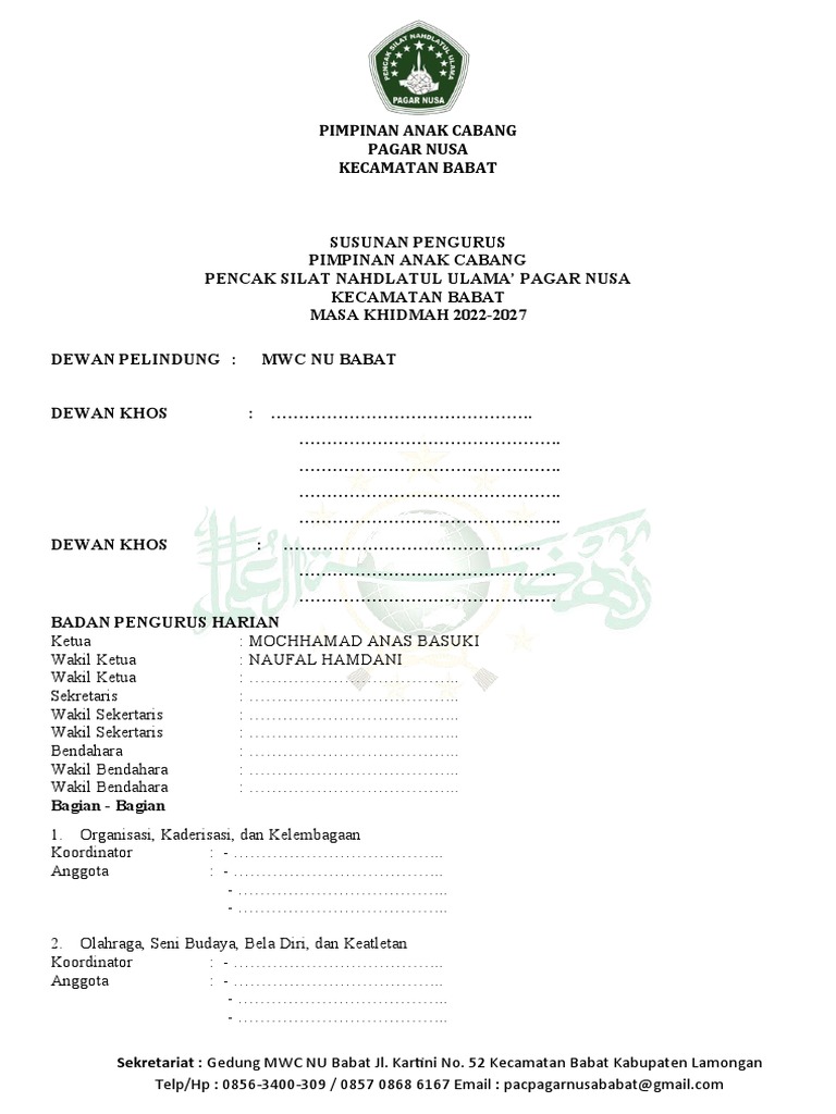 Daftar Nama Pengurus Pac | PDF