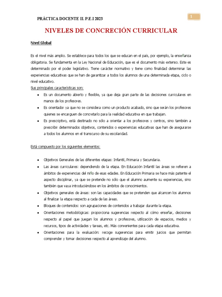 1-Niveles de Concrecion Curricular | PDF | Maestros | Plan de estudios