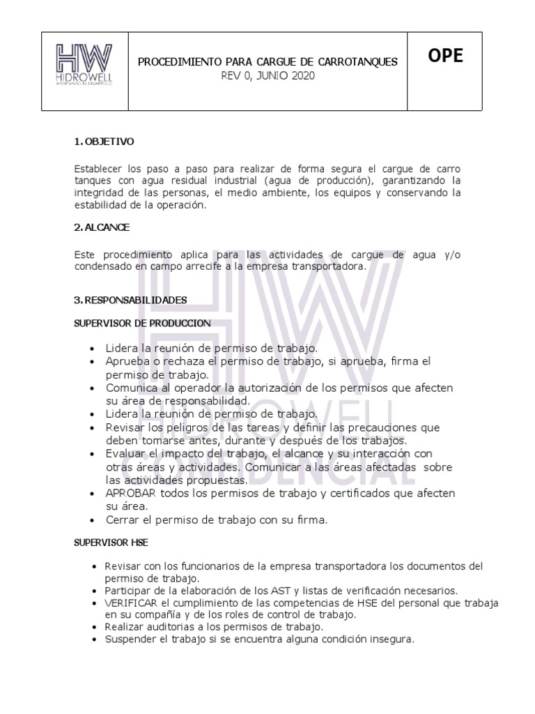 Procedimiento para El Cargue de Carrotanques | PDF | Tanques | Agua