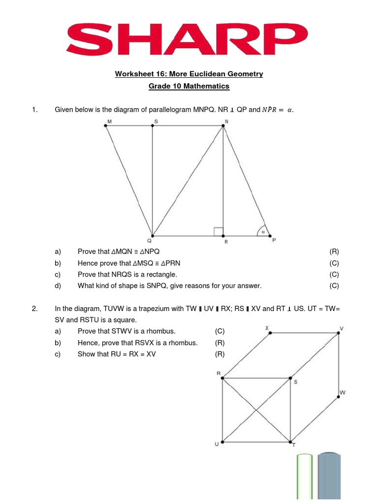 Worksheet 16 More Euclidean Geometry Grade 10 Mathematics | PDF ... Worksheet 16 More Euclidean Geometry Grade 10 Mathematics | PDF ...