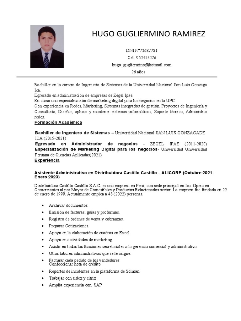 CV Hugo Gugliermino R | PDF | Soporte técnico | Marketing