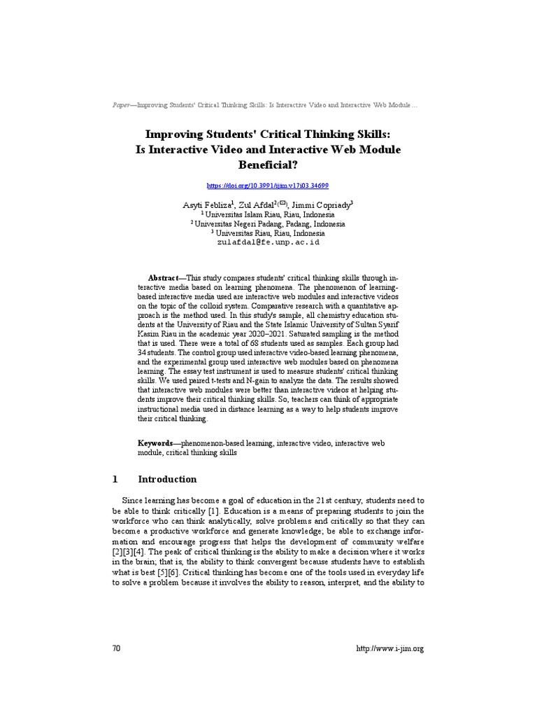 Q3 Improving Students' Critical Thinking SkillsIs Interactive Video and ... Q3 Improving Students' Critical Thinking SkillsIs Interactive Video and ...