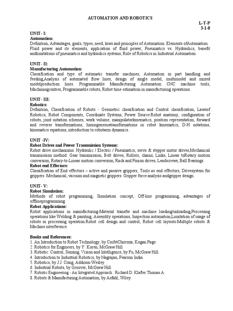 AutomationRobotics Syllabus | PDF | Robotics | Machines