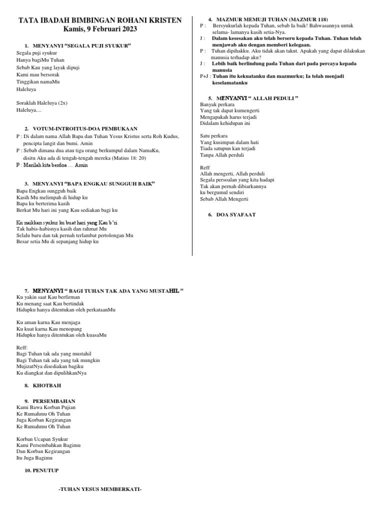 Tata Ibadah Bimbingan Rohani Kristen PDF | PDF