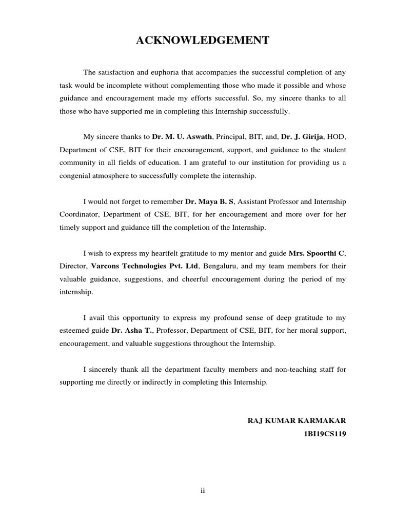 RAJ Internship Acknowledgement FINAL | PDF