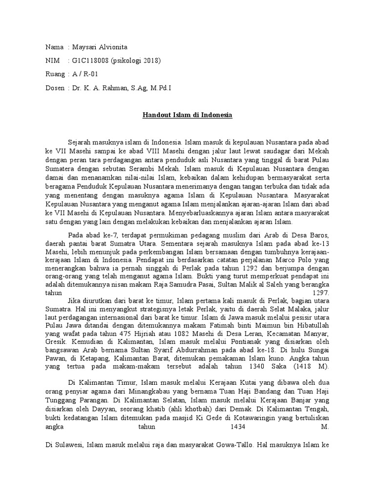 Handout - Islam Di Indonesia - ..... | PDF