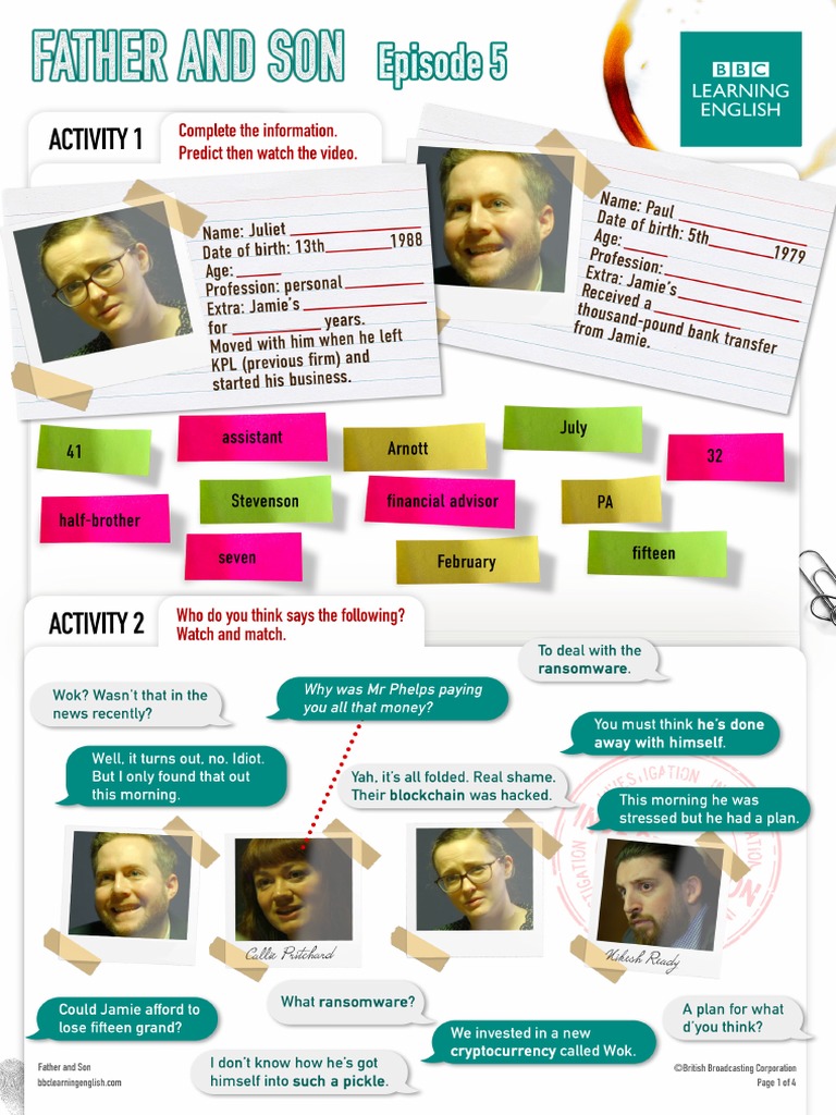 BBC Learning English Drama Father and Son Episode 5 Worksheet | PDF