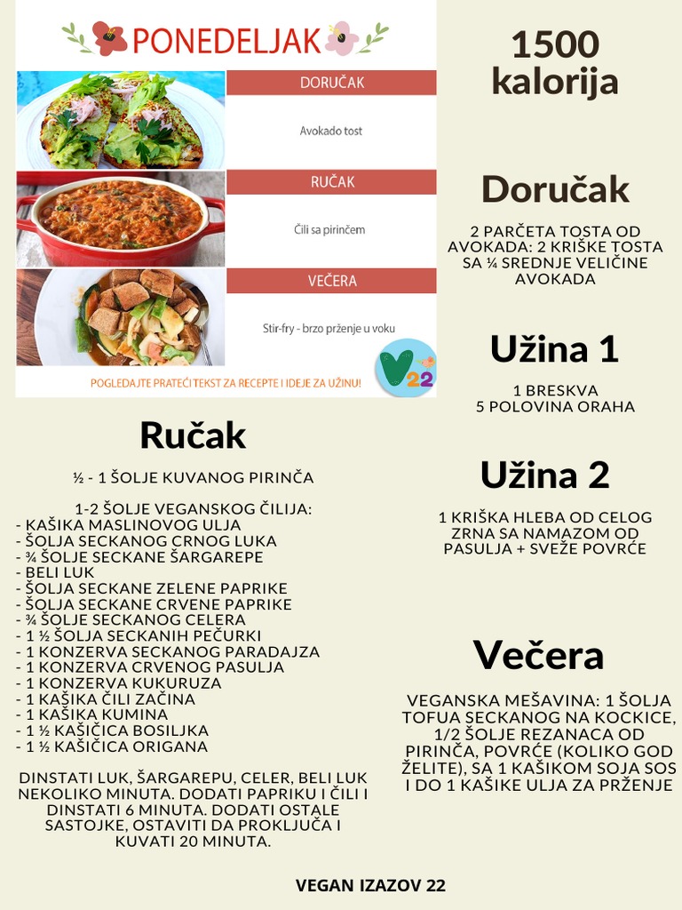 Jelovnik 1500 Kalorija 3 PDF | PDF