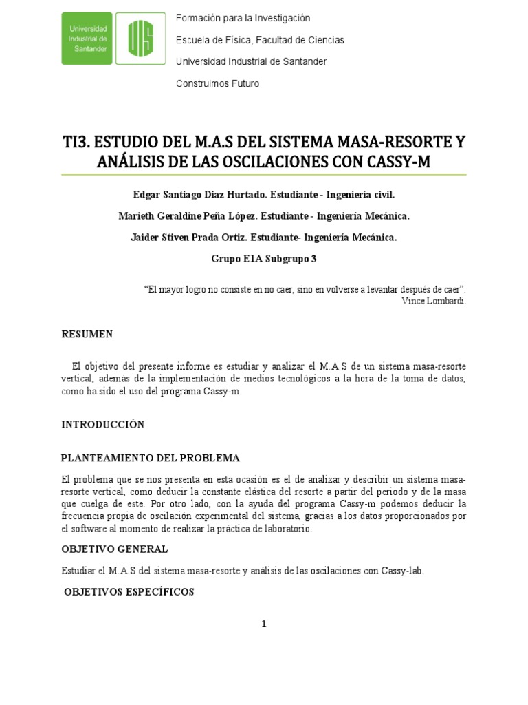 Análisis experimental del sistema masa-resorte y sus oscilaciones a ...