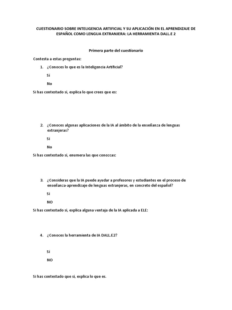 Cuestionario Sobre Inteligencia Artificial y Su Aplicaciã N en El ...