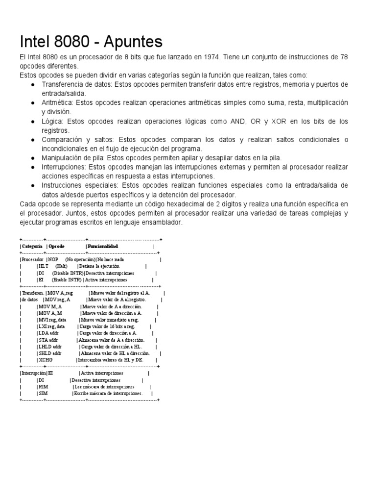 Lntel 8080 - Apuntes | PDF