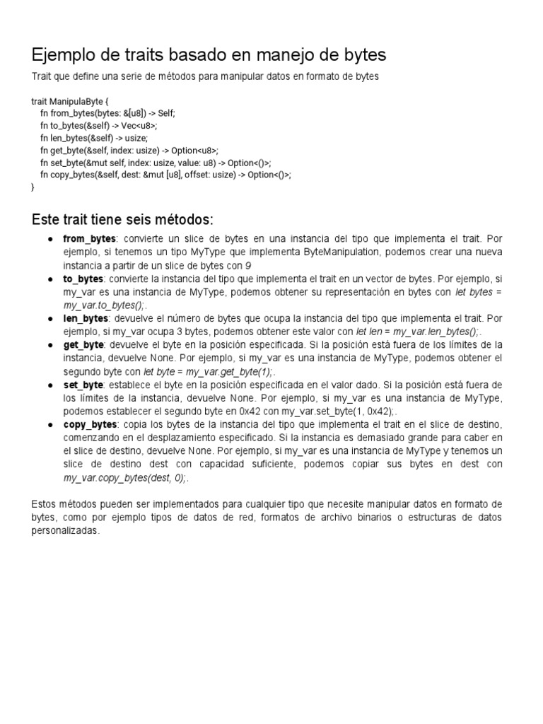Ejemplo Básico De Traits De Rust Pdf Byte Datos