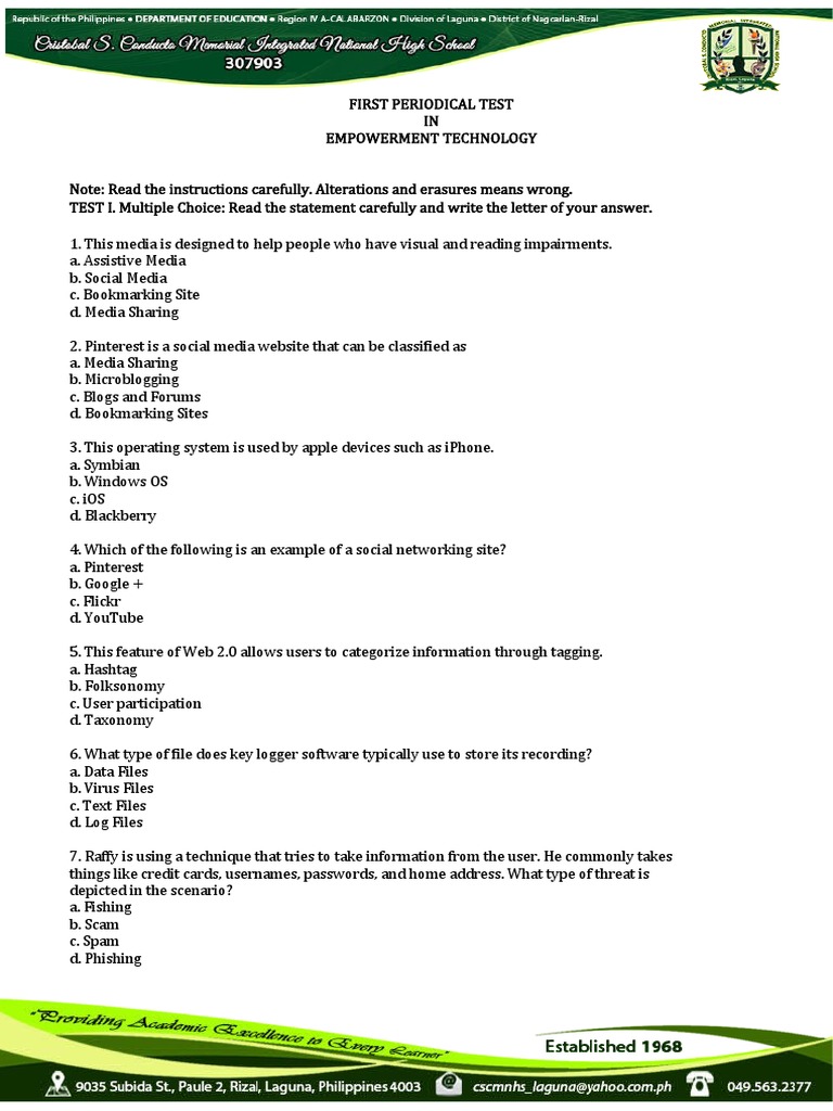 E-Tech - 1st QE | PDF | Malware | Cybercrime