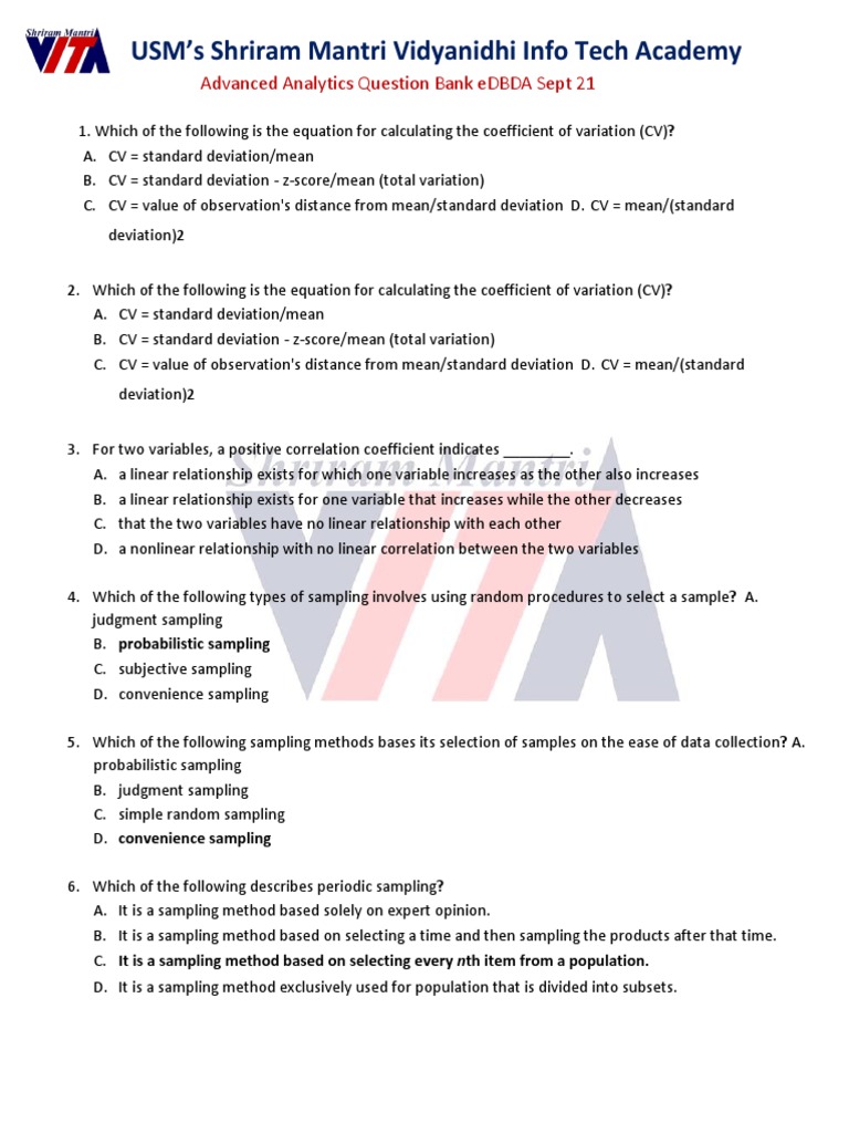 Question - Bank (MCQ) - Advance Analytics - Question Bank eDBDA Sept 21 ...