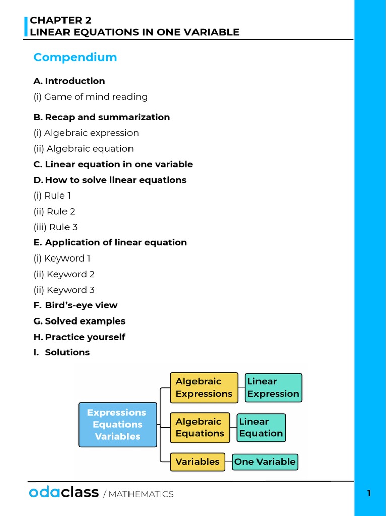 (E-Module) Math - Ch2 - Linear Equations in One Variable | PDF | Equations | System Of Linear ...