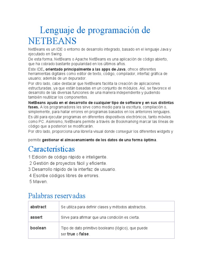 Lenguaje de programación de NETBEANS (1) | PDF | Aplicaciones y software | Frijoles Netos