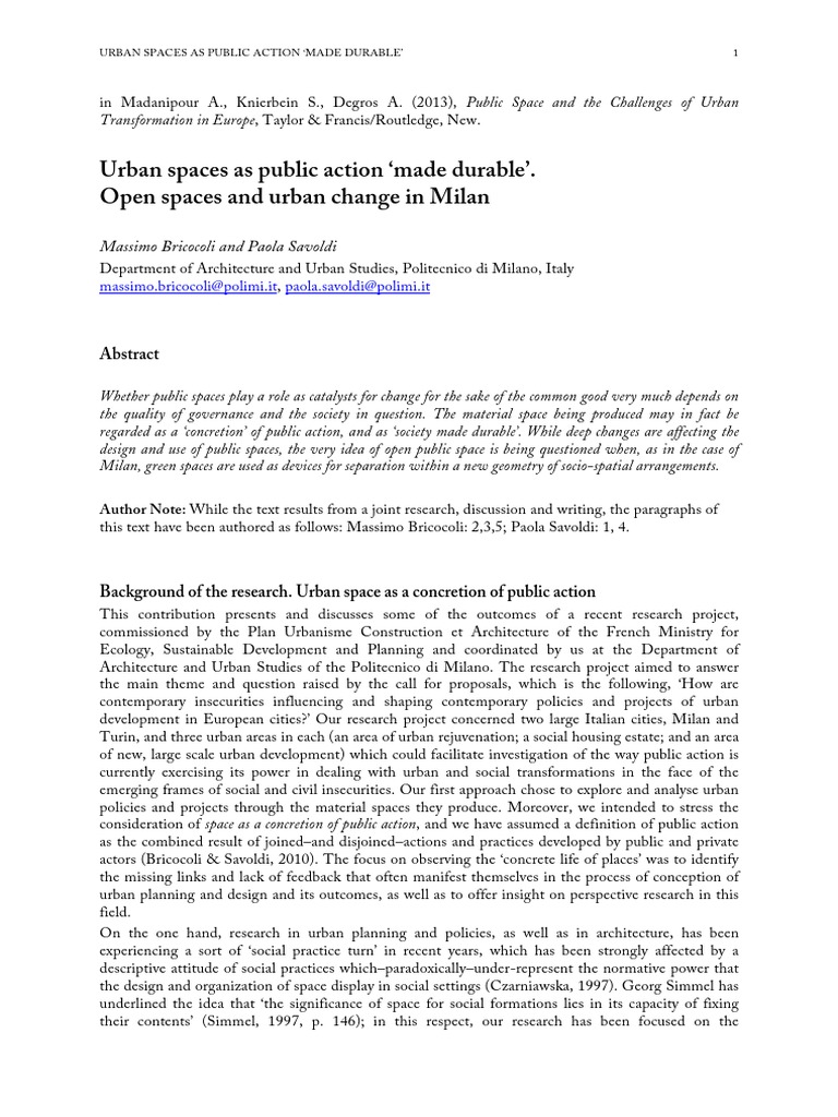 Urban Spaces and Public Action in Milan | PDF | Space | Ethnography