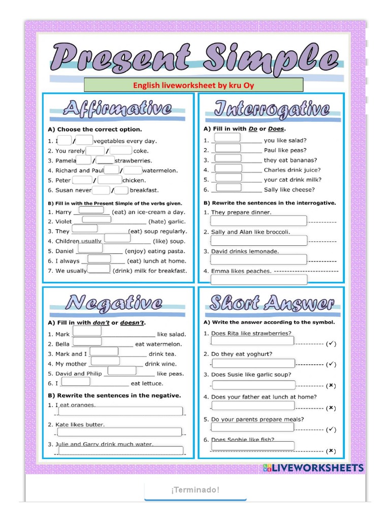 Ejercicio Online de Present Simple Tense para Grade 5 | PDF