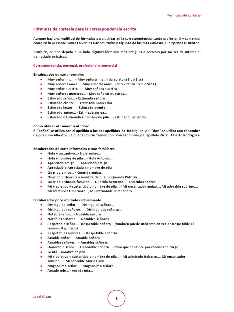 Fórmulas de Cortesía en Correspondencia | PDF | Oficial general ...