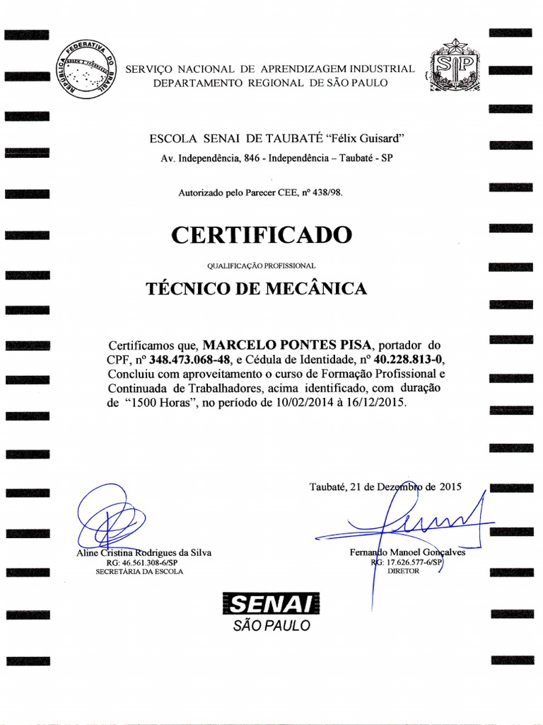 Certificado Técnico Mecânico | PDF