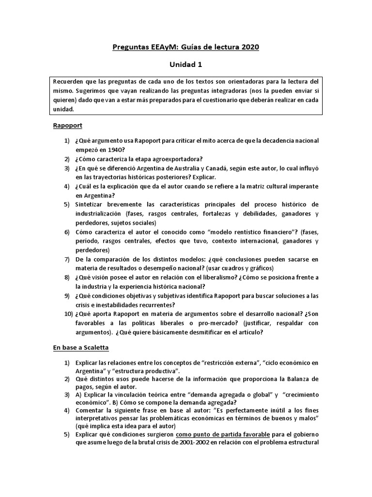 Guía de Lectura Unidad 1 | PDF