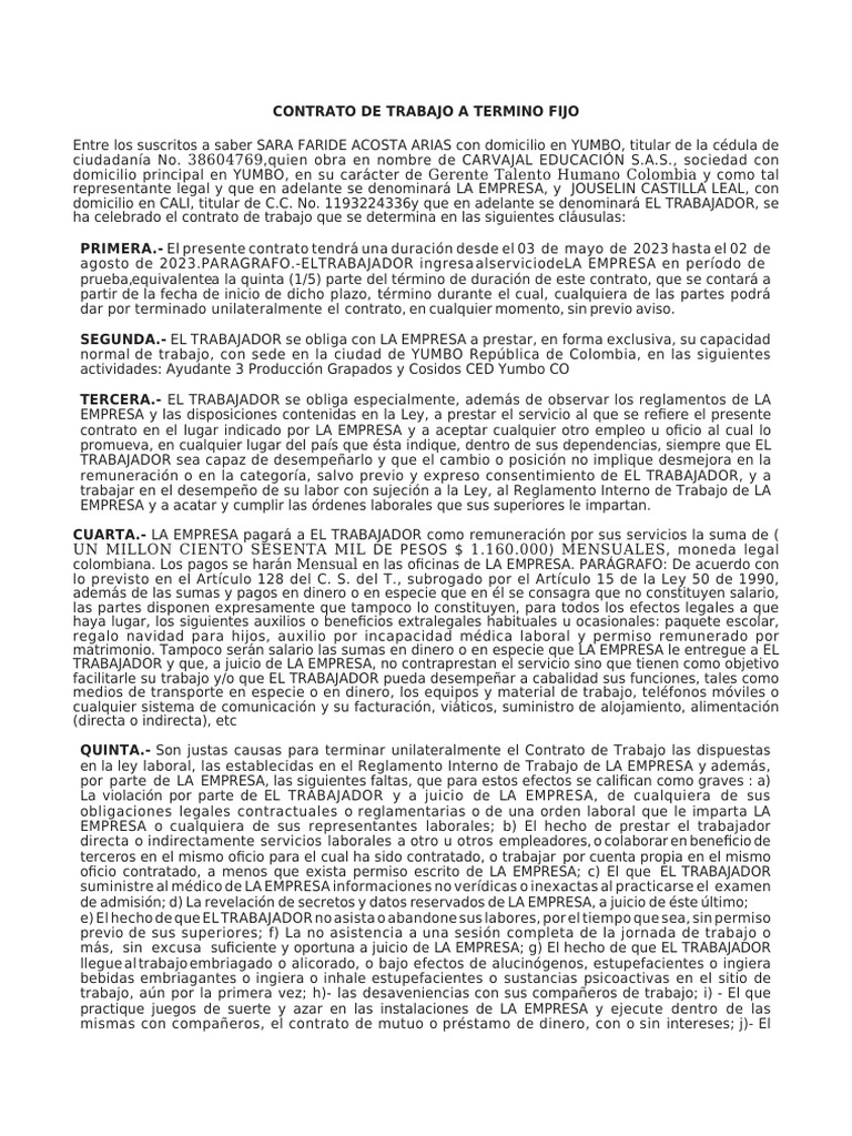 Formato Contrato Laboral | PDF