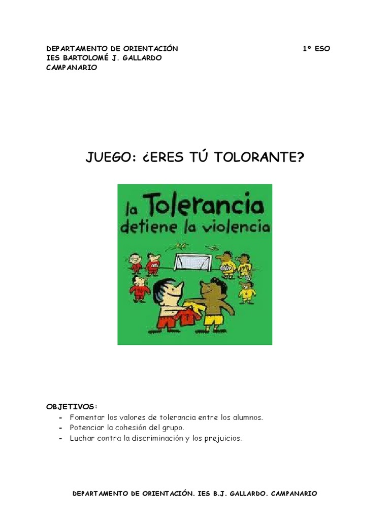 Juego Eres Tolerante 1c2ba Eso | PDF