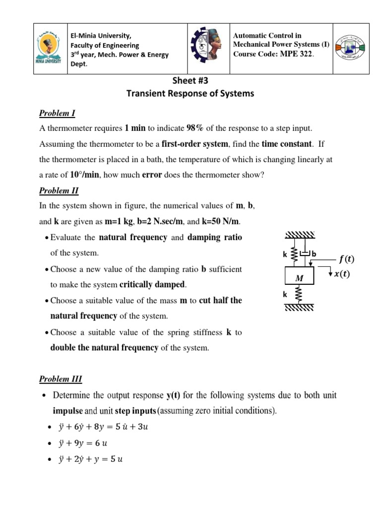 Sheet No. 3 (Transient - Response - of - Systems) PDF | PDF | Damping | Thermometer