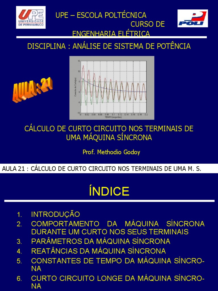 Aula 21 - Cálculo de Curto Circuito Nos Terminais de Uma M.S. R1.2 ...