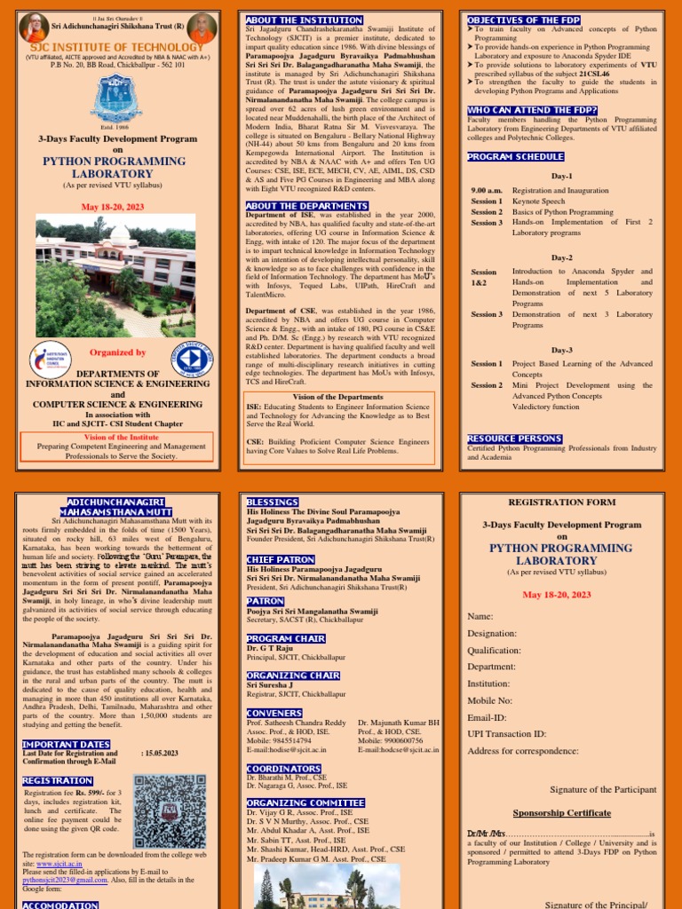 SJCIT - FDP On Python Programming Lab-Brochure | PDF | Science