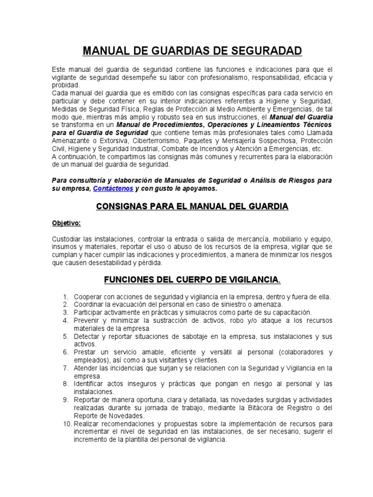 Manual Del Guardia de Seguridad Privada Consignas y Directrice1 | PDF | Guardia de seguridad ...