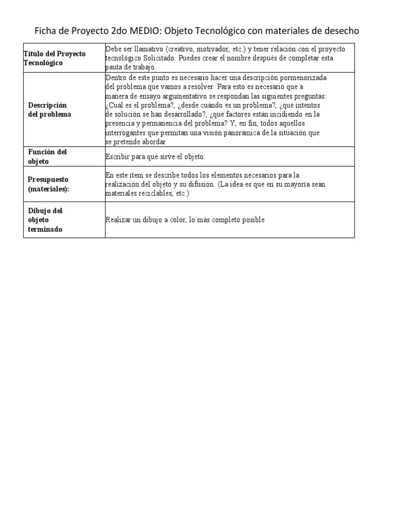 Ficha de Proyecto - Objeto Tecnologico | PDF