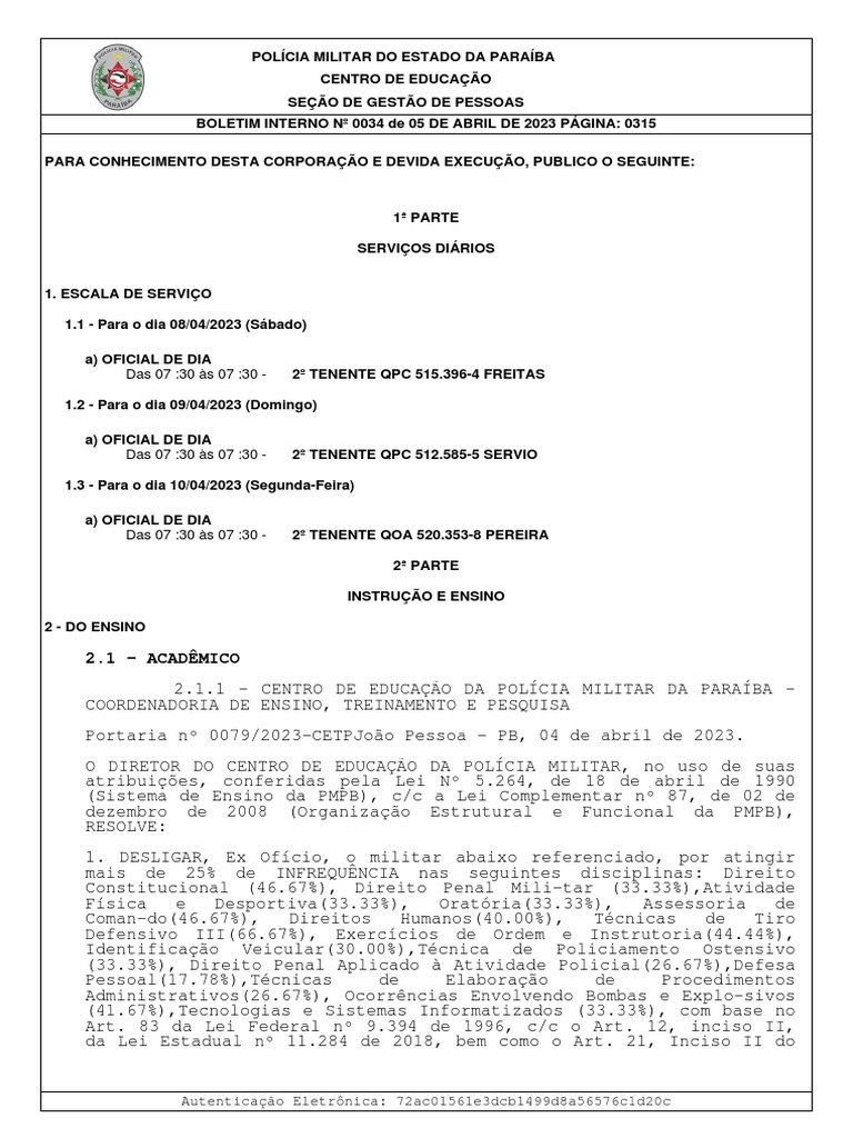 Boletim Interno PMPB: Serviços e Licenças | PDF | Férias trabalhistas ...