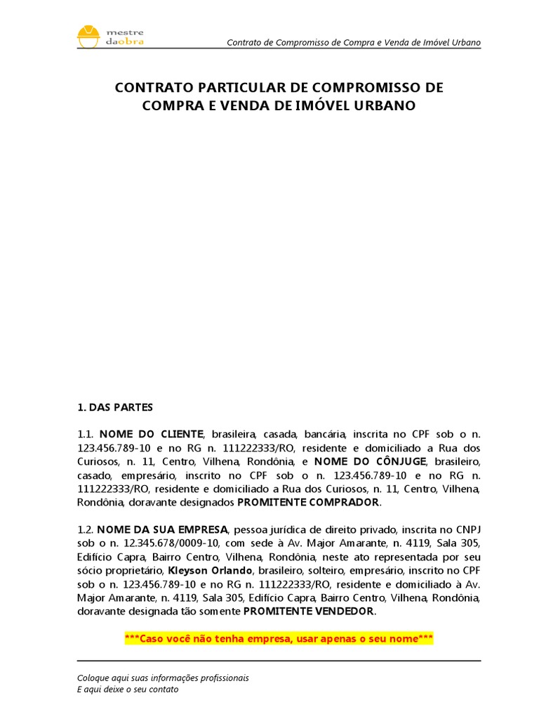 Contrato Compromisso de Compra e Venda | PDF | Lei e economia | Direito Privado