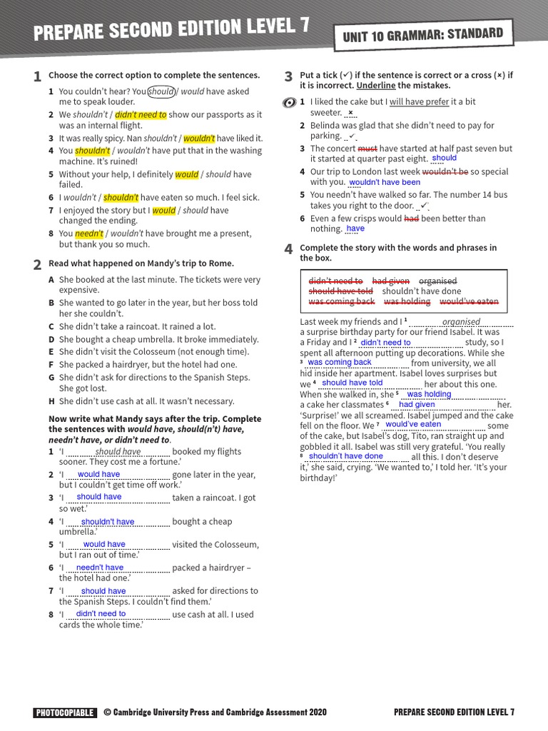 English Voluntary Excersises Unit 10 | PDF