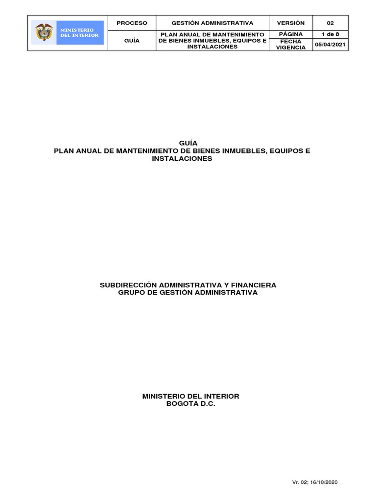 Guia Plan Anual de Mantenimiento de Bienes Inmuebles Equipos e ...
