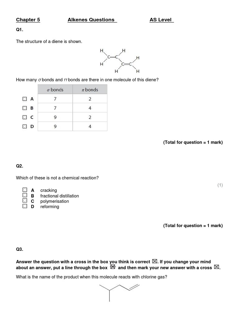 Alkenes questions | PDF